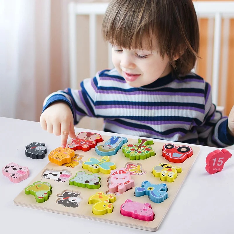 Puzzle 3D din Lemn Ferma Animalelor cu Numere - eMAG.ro