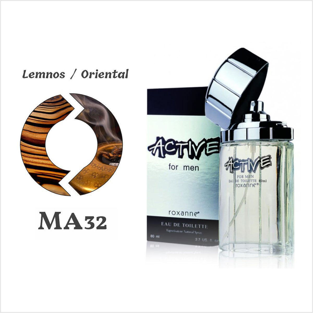 Apa de toaleta Roxanne Active MA32, Royal Black, Lemnos-Oriental, Barbati, 80 ml - eMAG.ro