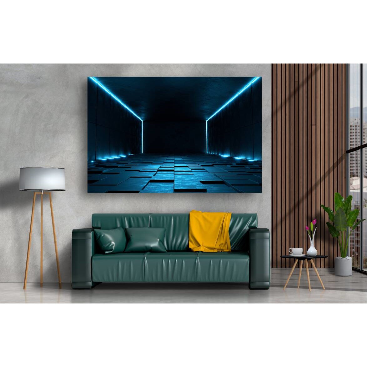 Sticker perete - Camera Albastra Luminata Cu Neoane, 130x90 cm - eMAG.ro