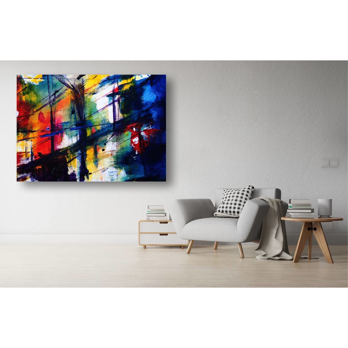 Sticker perete - Culori Pictate Cu Pensula Pe Panza, 120x80 cm - eMAG.ro