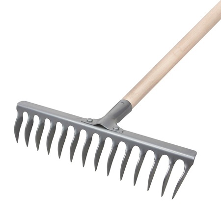 Grebla pentru pietris, cu 14 dinti, din otel carbon, coada lemn, latime ...