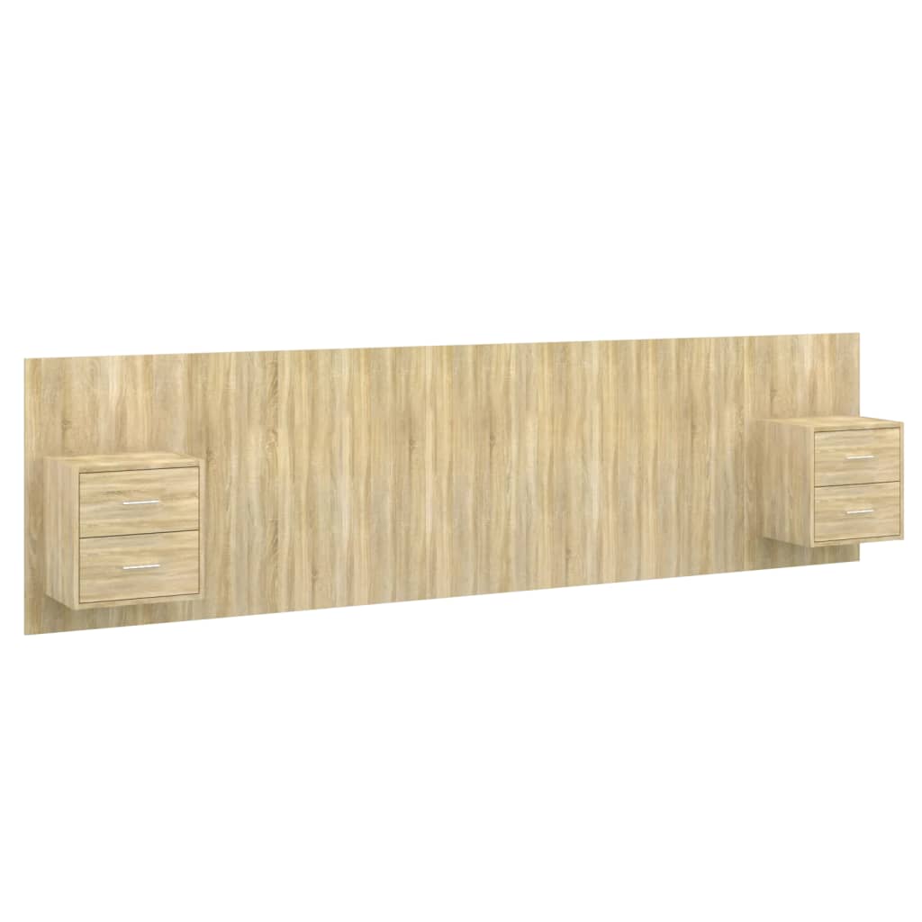Tablie de pat cu dulapuri, Design montat pe perete stejar sonoma, lemn ...