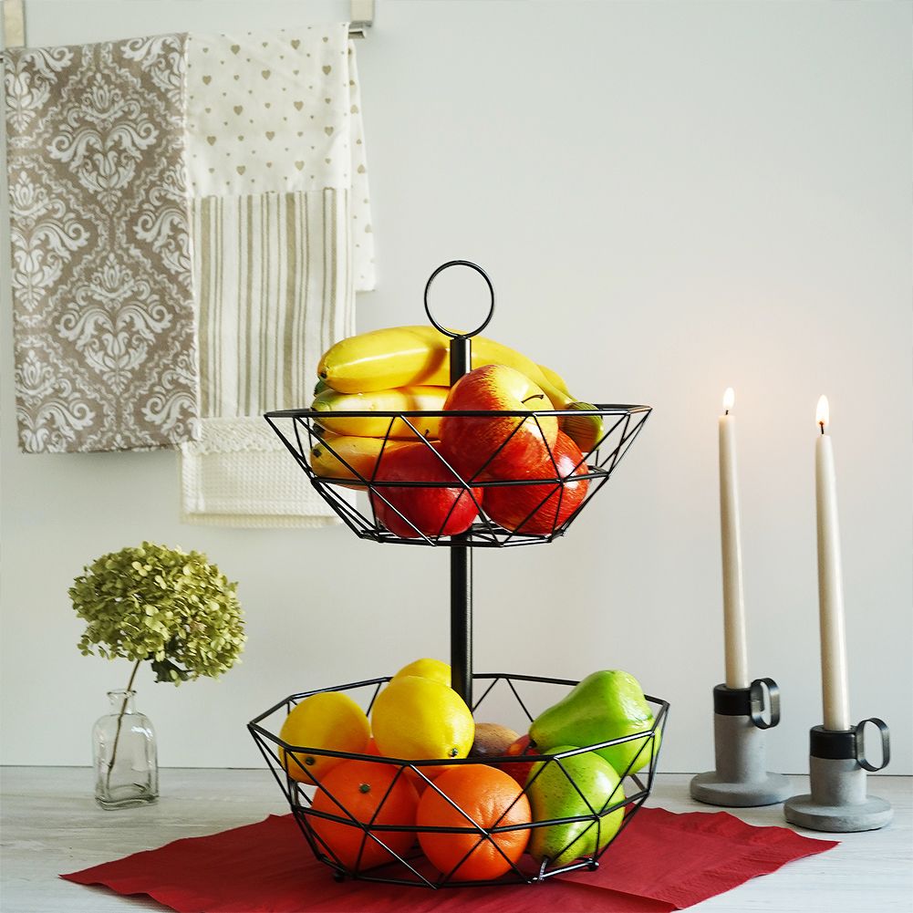 Cos de fructe, 2-nivele, metal, negru, 30 x 30 x 43 cm - eMAG.ro