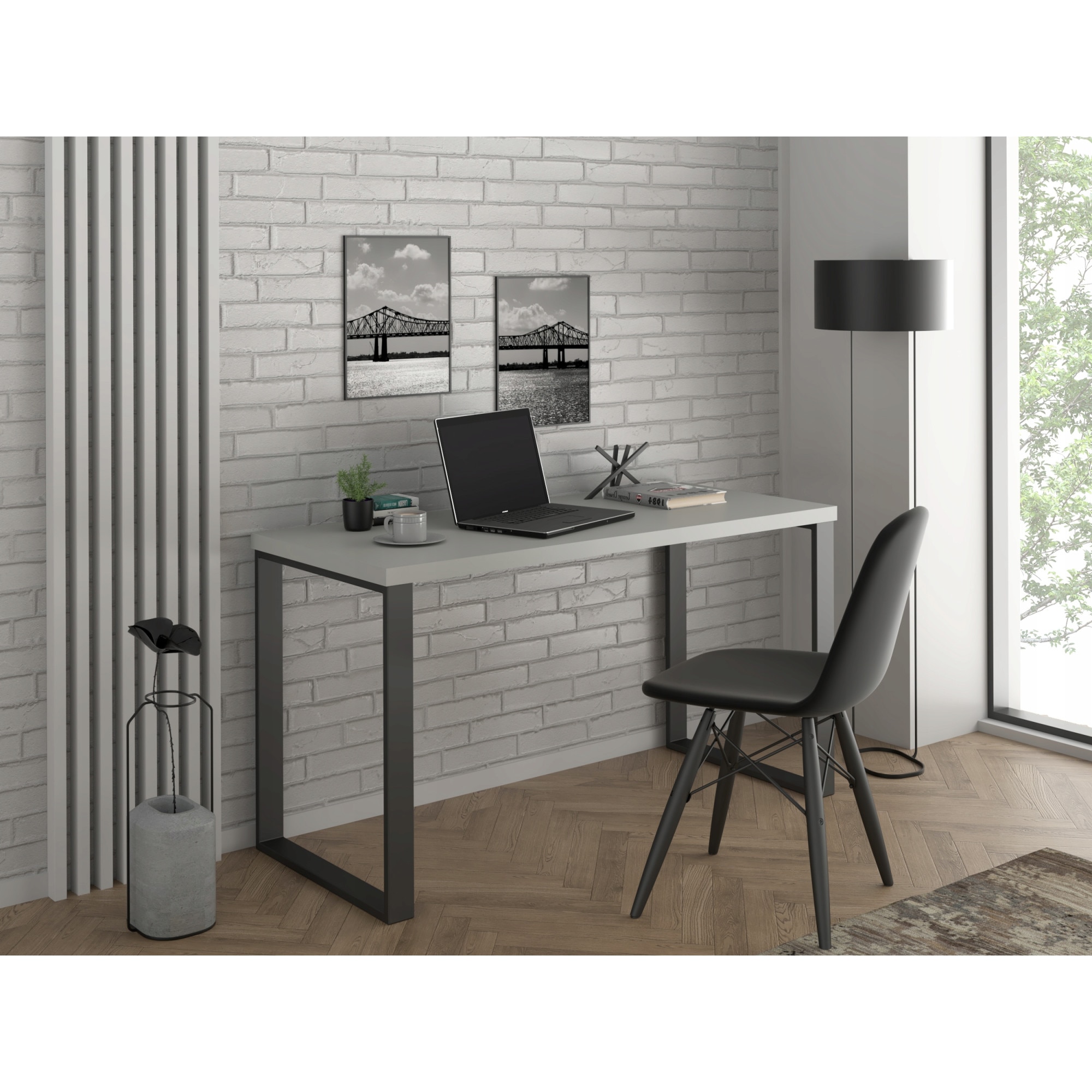 Birou cu picioare metalice, 100x60cm, Profil 6x2, Gri - eMAG.ro