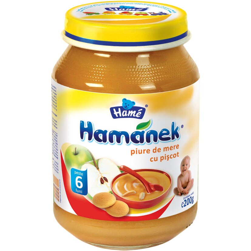 Piure Hamanek cu Mere si Piscot, 190 g, de la 6 luni - eMAG.ro