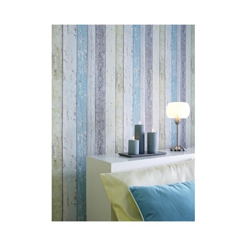 Tapet vlies Wood`n & Stone model scanduri lemn albastru/verde ...