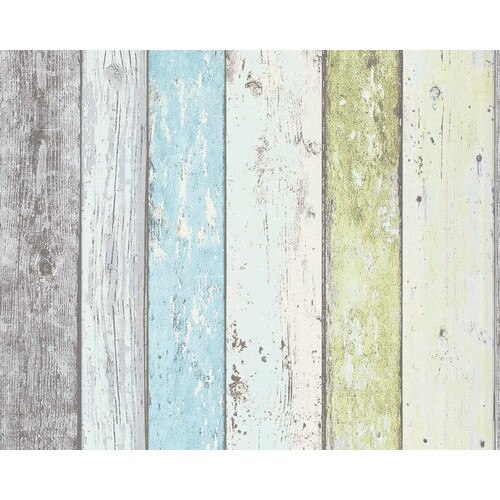 Tapet vlies Wood`n & Stone model scanduri lemn albastru/verde ...