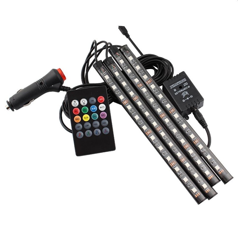 Lumina ambientale pentru interior auto, telecomanda, 4 benzi LED RGB cu ...