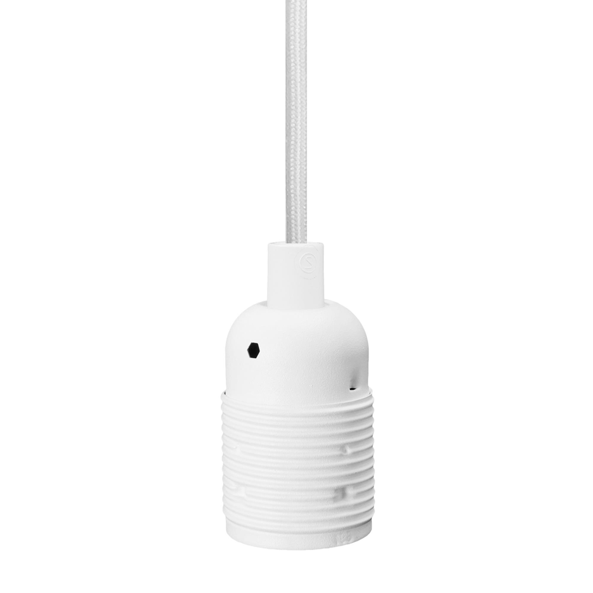 Pendul minimalist cu 3 lumini, Sotto Luce Bi, metal alb, cablu textil ...