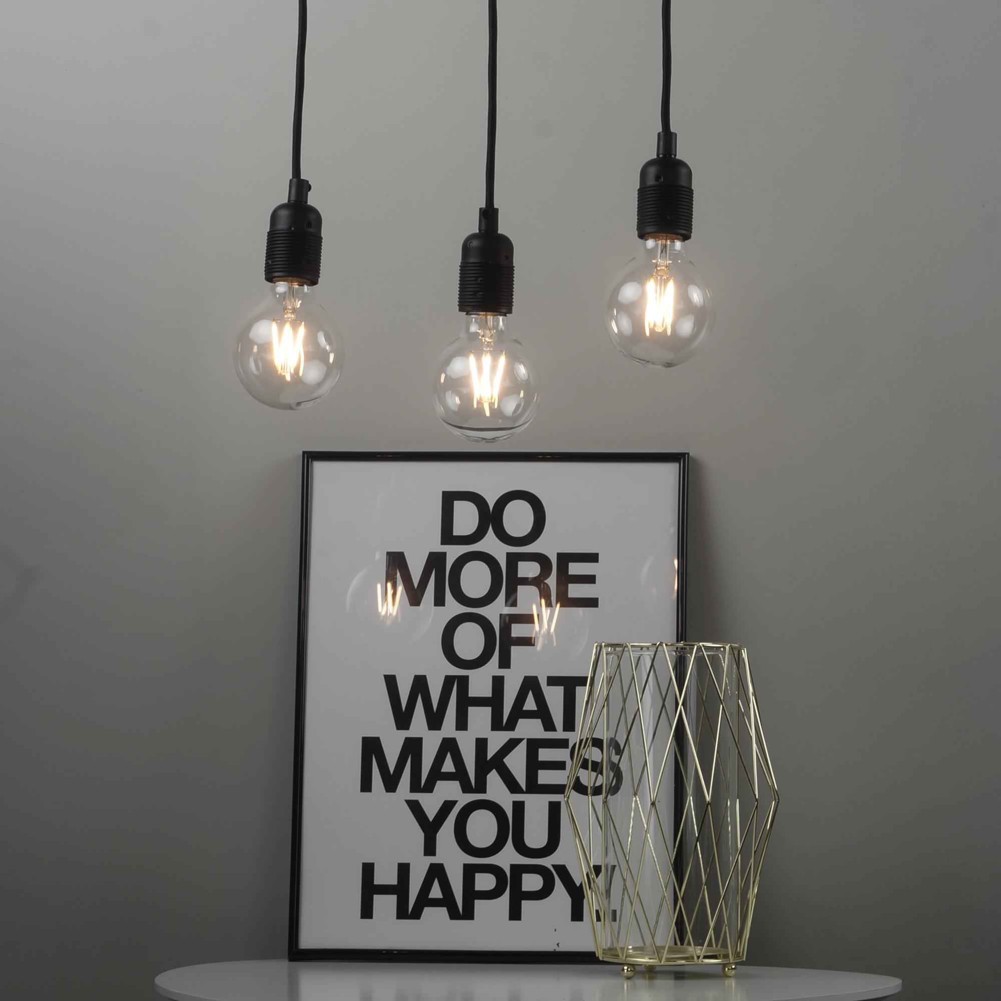 Pendul minimalist cu 3 lumini, Sotto Luce Bi, metal negru, cablu negru ...