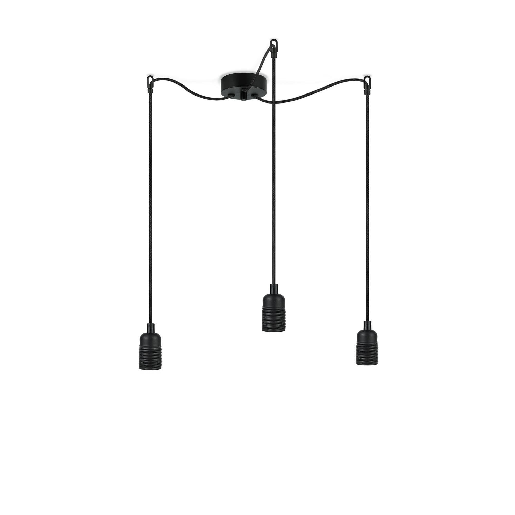 Pendul minimalist cu 3 lumini, Sotto Luce Bi, metal negru, cablu negru ...