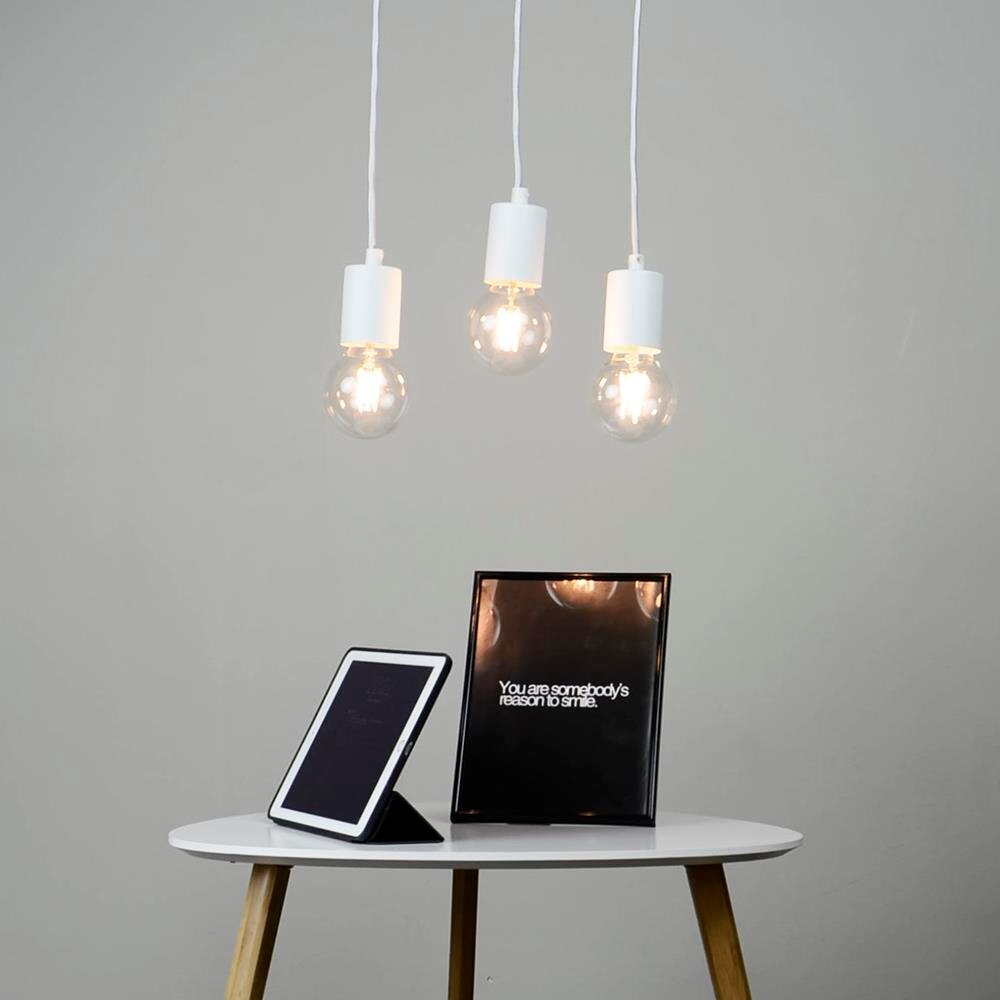 Pendul minimalist cu 3 lumini, Sotto Luce Rei, metal alb, cablu textil ...