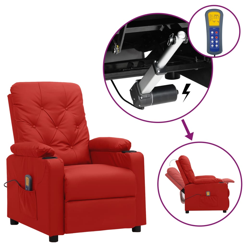 Scaun rabatabil de masaj cu ridicare vidaXL, rosu vin, piele ecologica ...