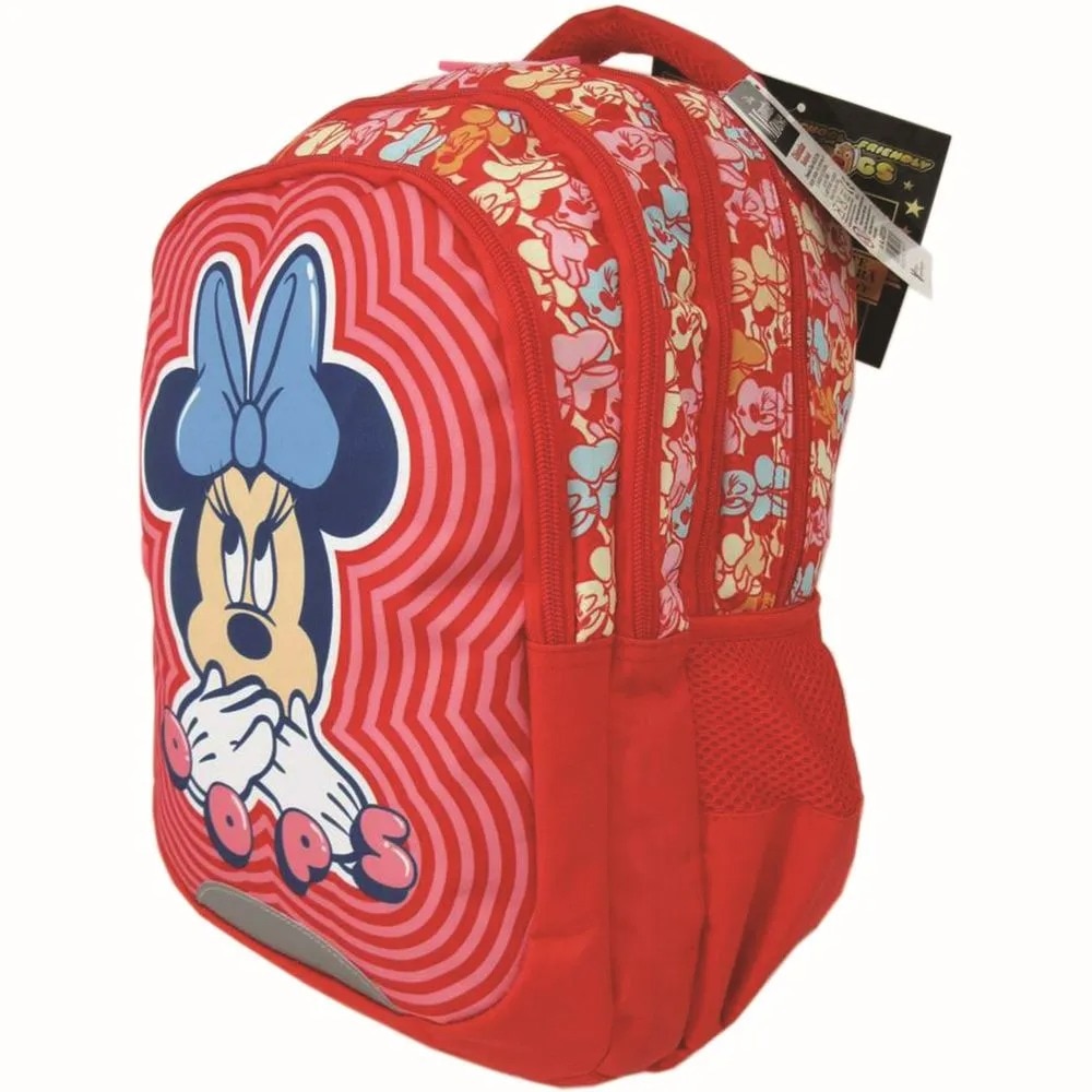 Ghiozdan scolar Minnie Mouse Oops, 3 fermoare, 46x32x12 cm, Rosu - eMAG.ro
