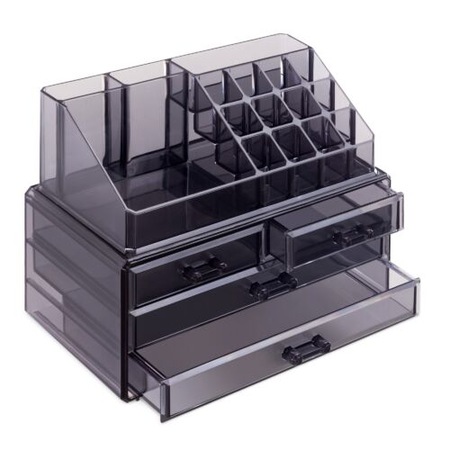 Organizator pentru cosmetice cu sertare Navaris, Negru transparent ...