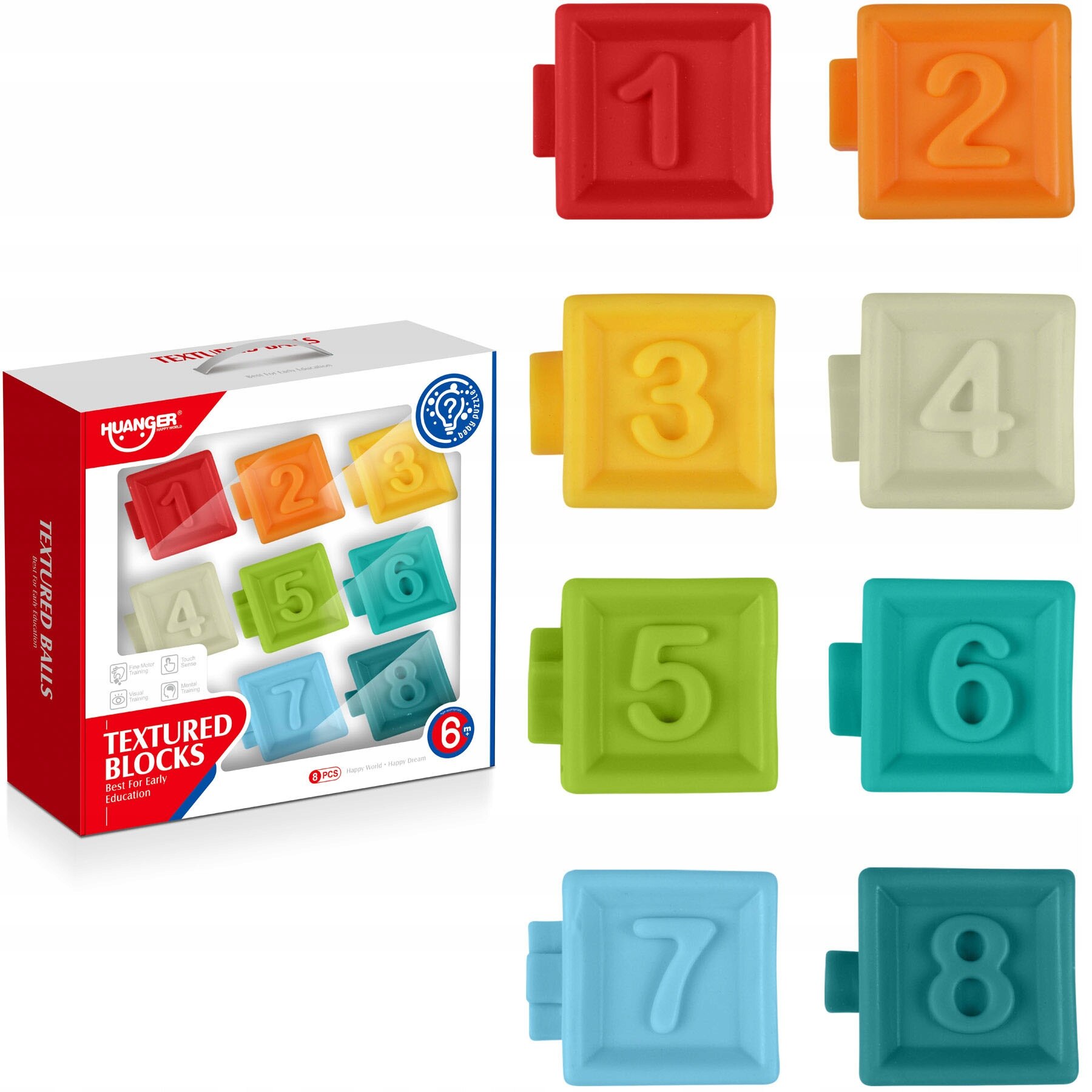 Set de 8 jucarii senzoriale, moi si colorate, Huanger, HE0234 - eMAG.ro