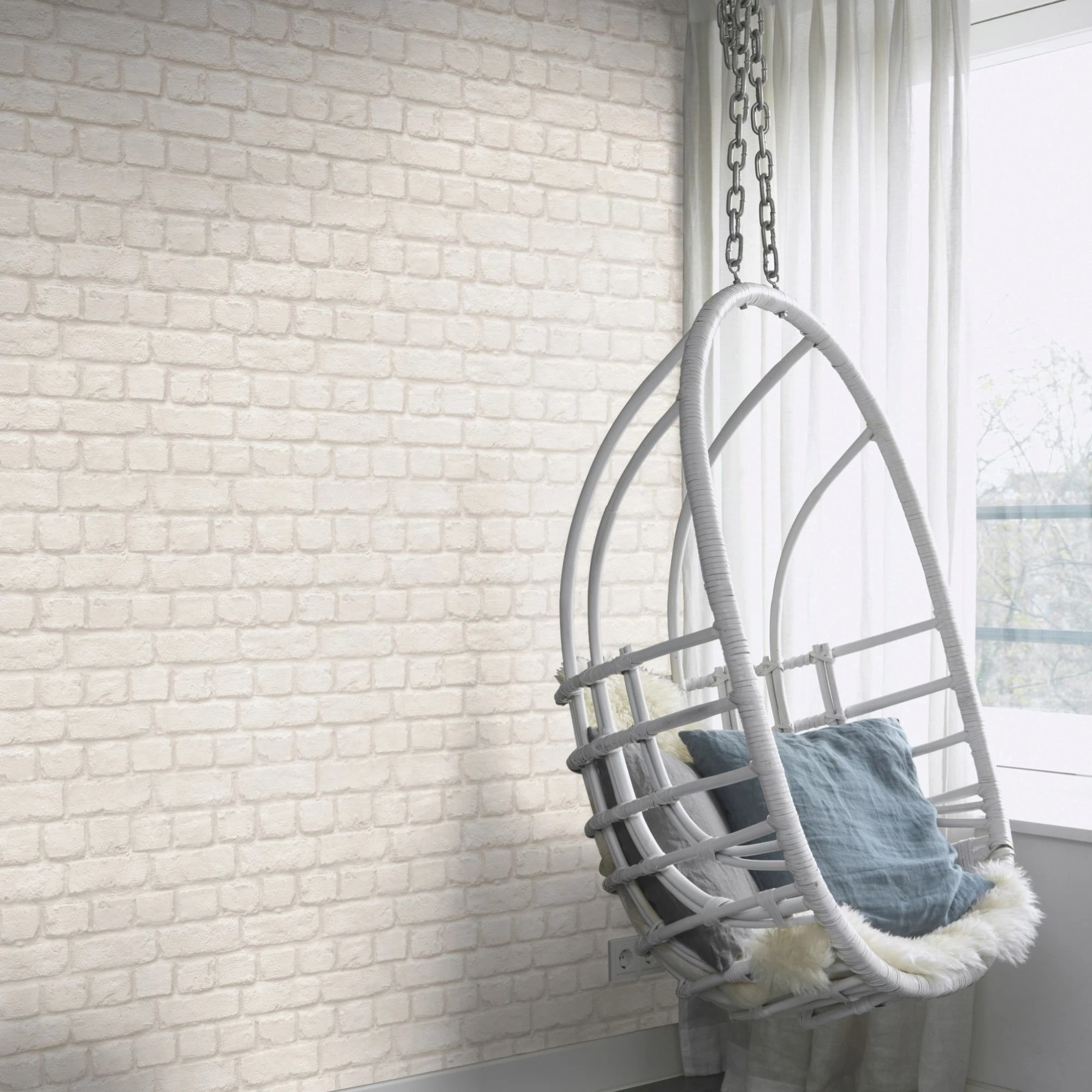 Tapet hartie, model tip piatra/caramida, alb, rola 10 x 0.53 m - eMAG.ro