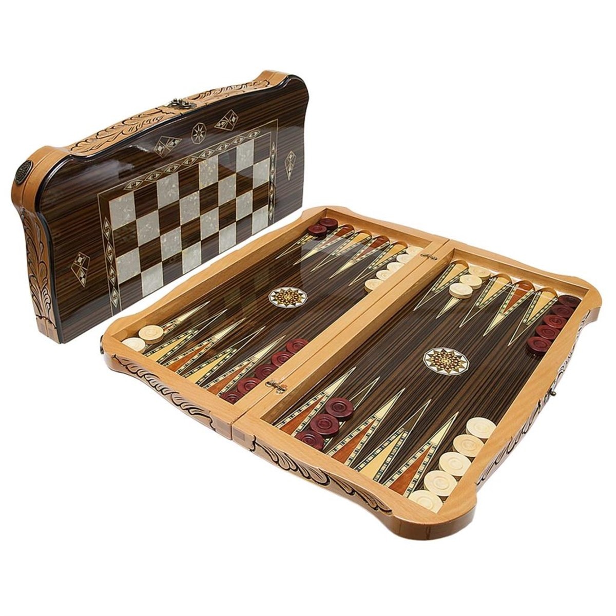 Шах и настолна игра от масивно дърво и седеф 2181 BLK - eMAG.bg