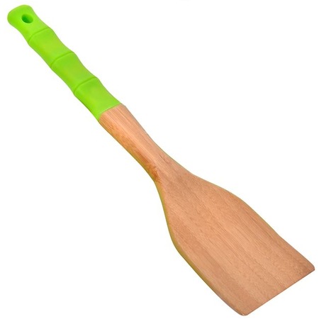 Spatula din lemn cu maner din silicon, Maro, Verde, 30 cm - eMAG.ro