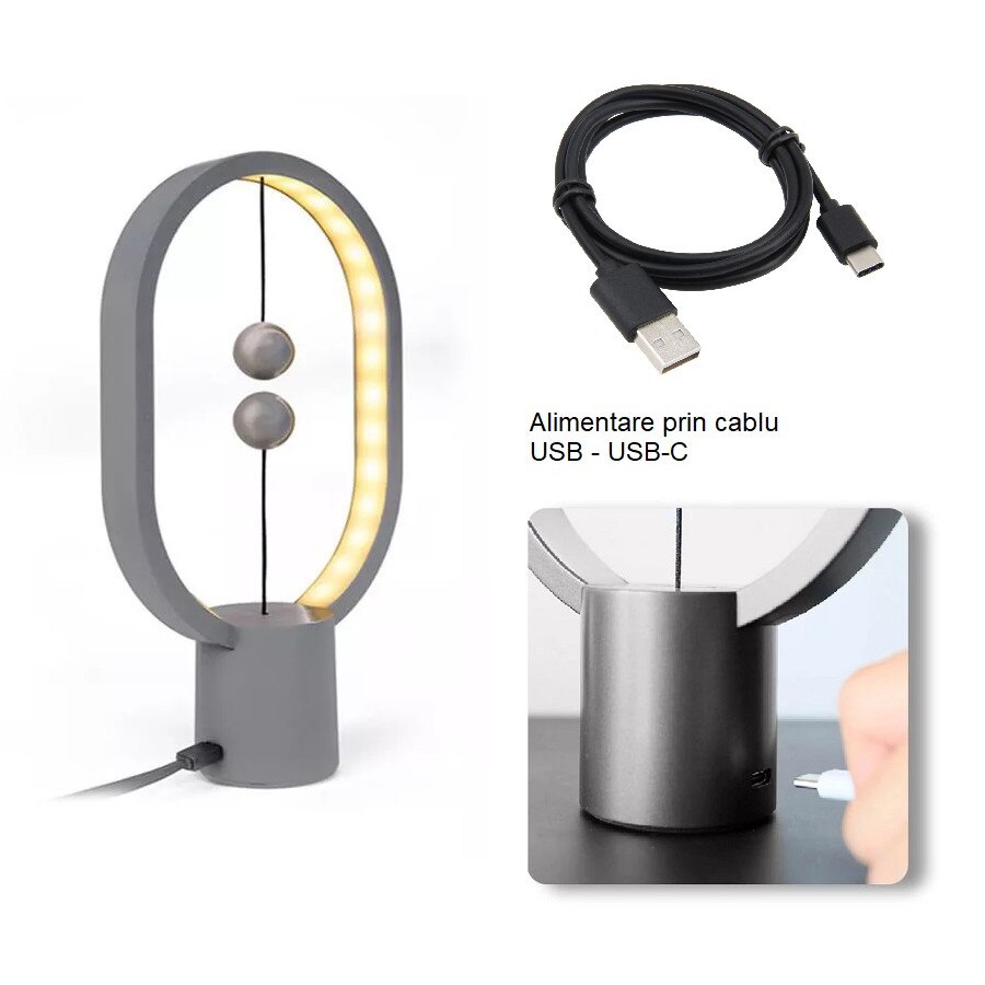 Lampa LED, cu intrerupator magnetic, lumina calda, alimentare USB Type ...