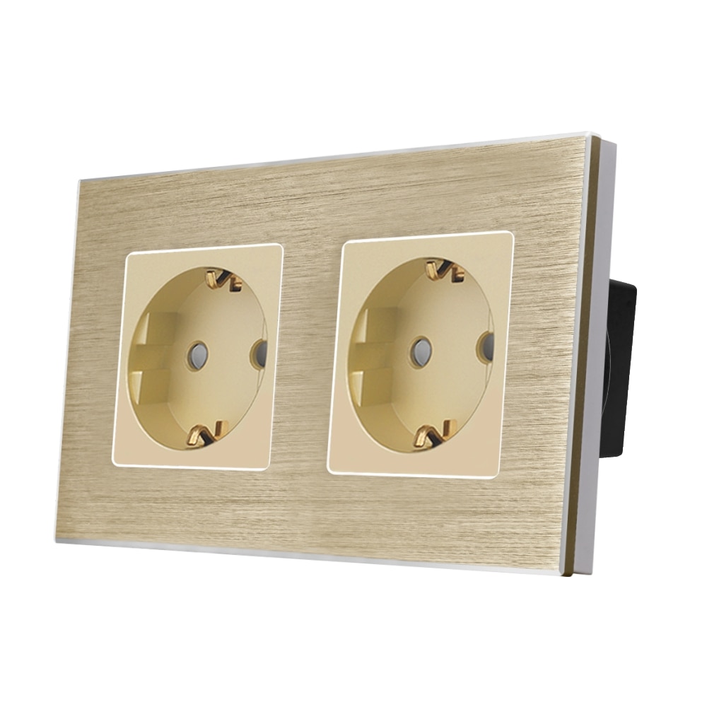 Priza Dubla LUXION cu rama din aluminiu, Auriu - eMAG.ro