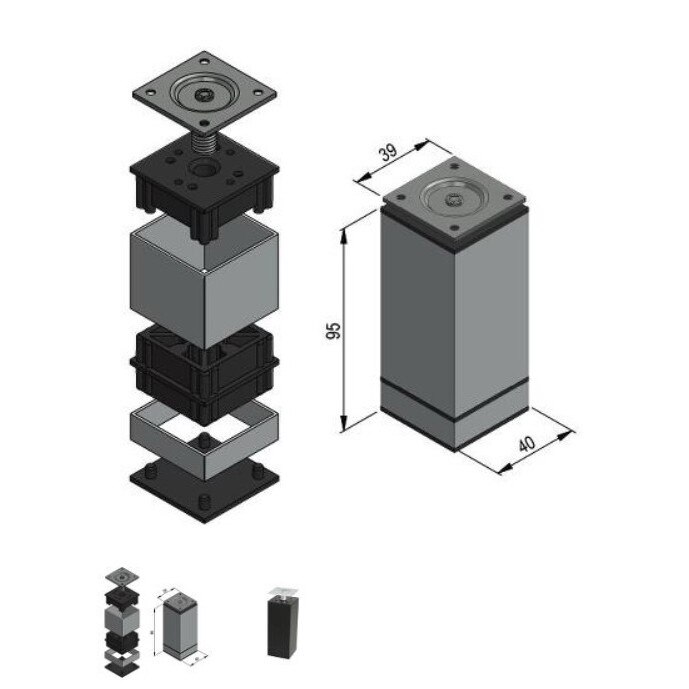 Picior de mobilier reglabil gri 100 mm - eMAG.ro
