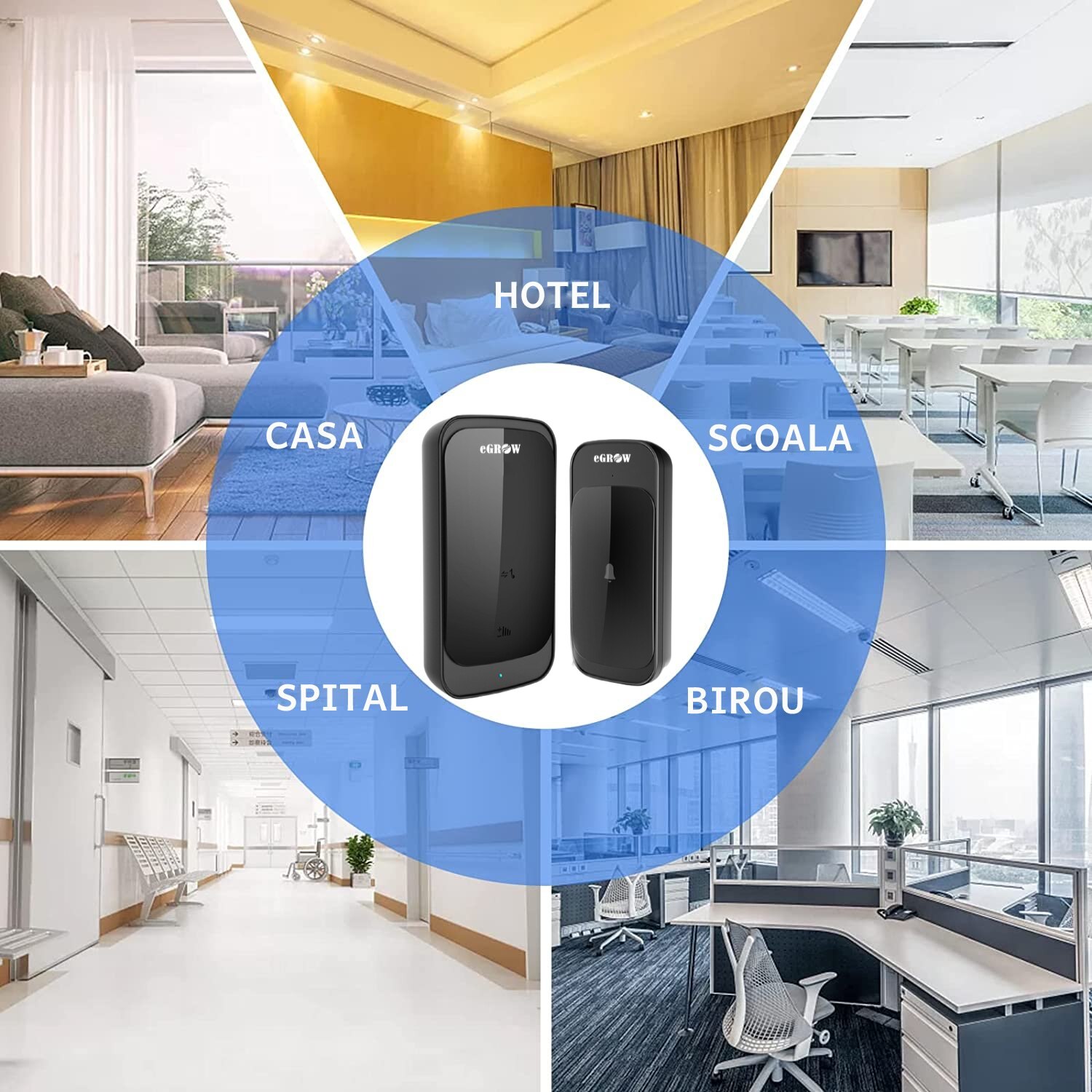 Sonerie Wireless eGROW, Fara fir, Distanta 280m, 38 Melodii, Rezistenta ...