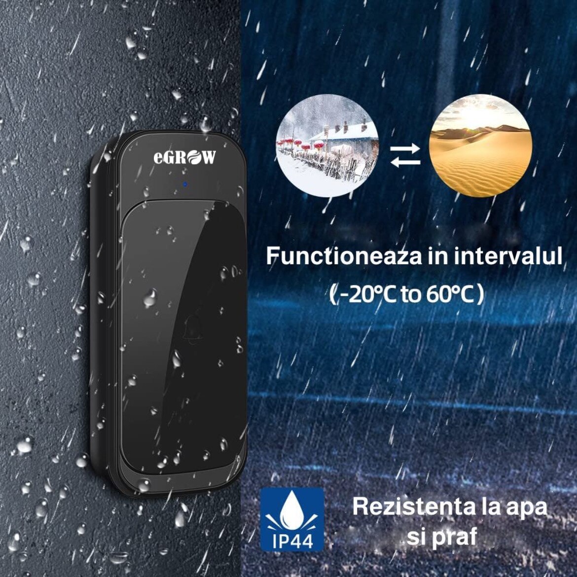 Безжичен звънец eGROW, безжичен, разстояние 280 м, 38 мелодии, устойчив ...