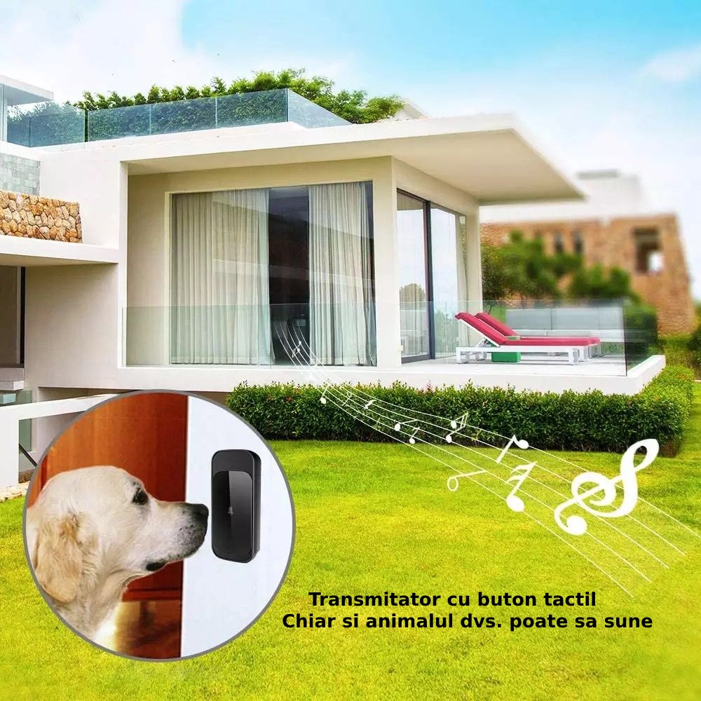 Sonerie Wireless eGROW, Fara fir, Distanta 280m, 38 Melodii, Rezistenta ...