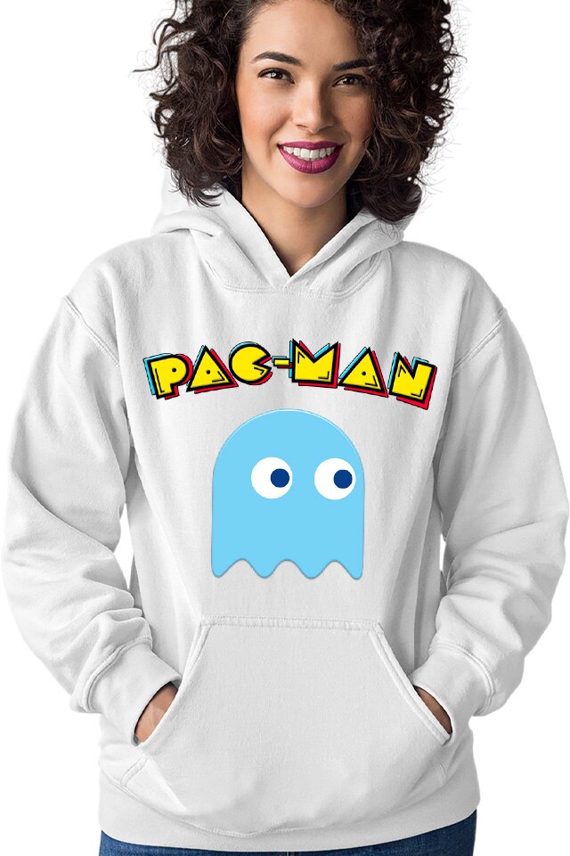 Hanorac dama Pac Man Blue Ghost Monster Logo, alb, marime M - eMAG.ro