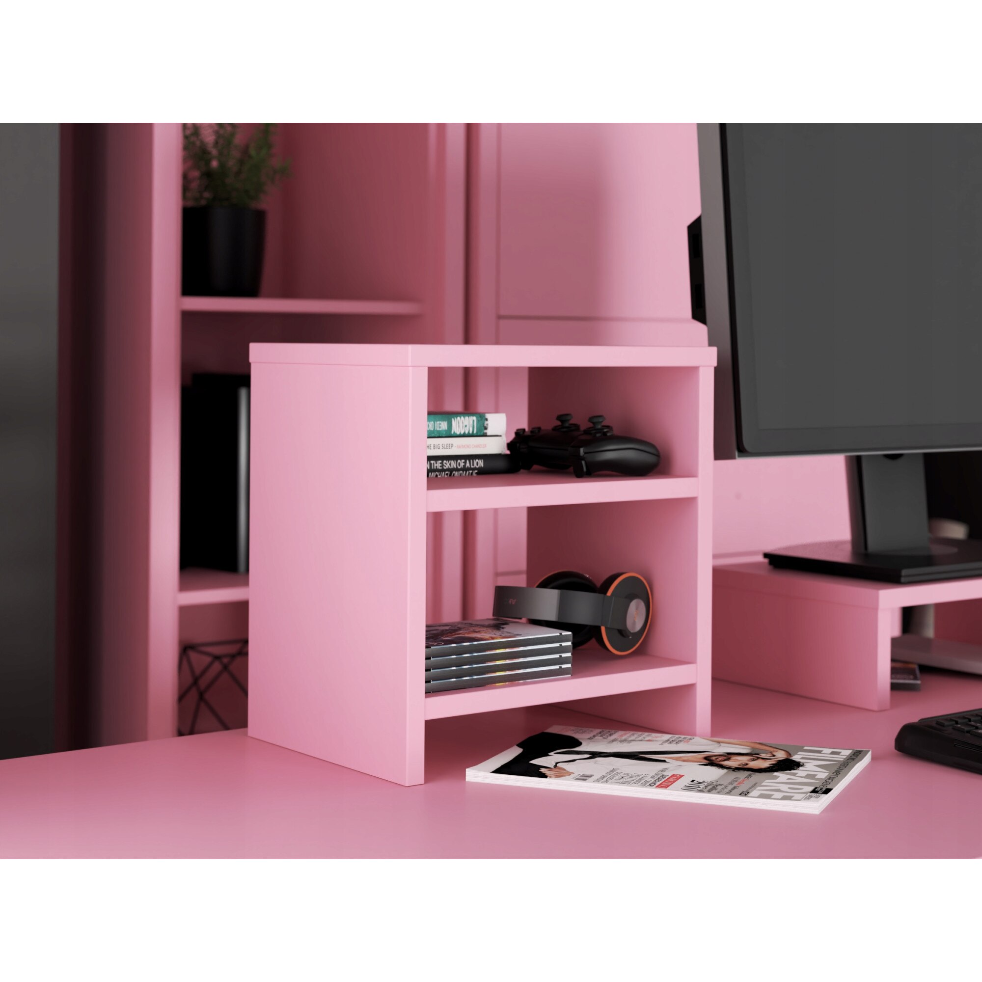 Dulapior birou, PAL, Cu rafturi, 25x35.4x33.6cm, Roz - eMAG.ro