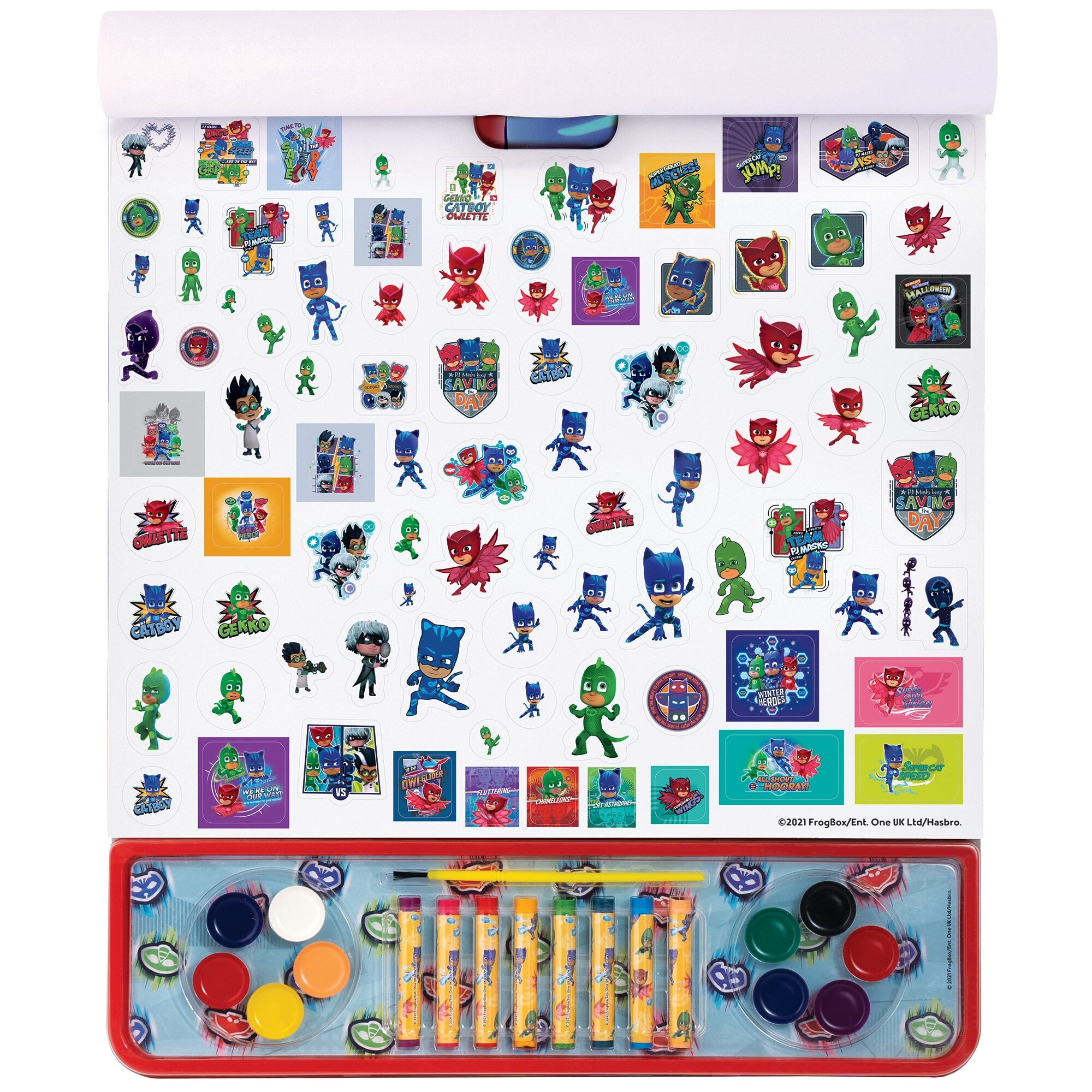 Set Bloc de desenat si Autocolante PJ Masks, 4 in 1, pentru copii - eMAG.ro