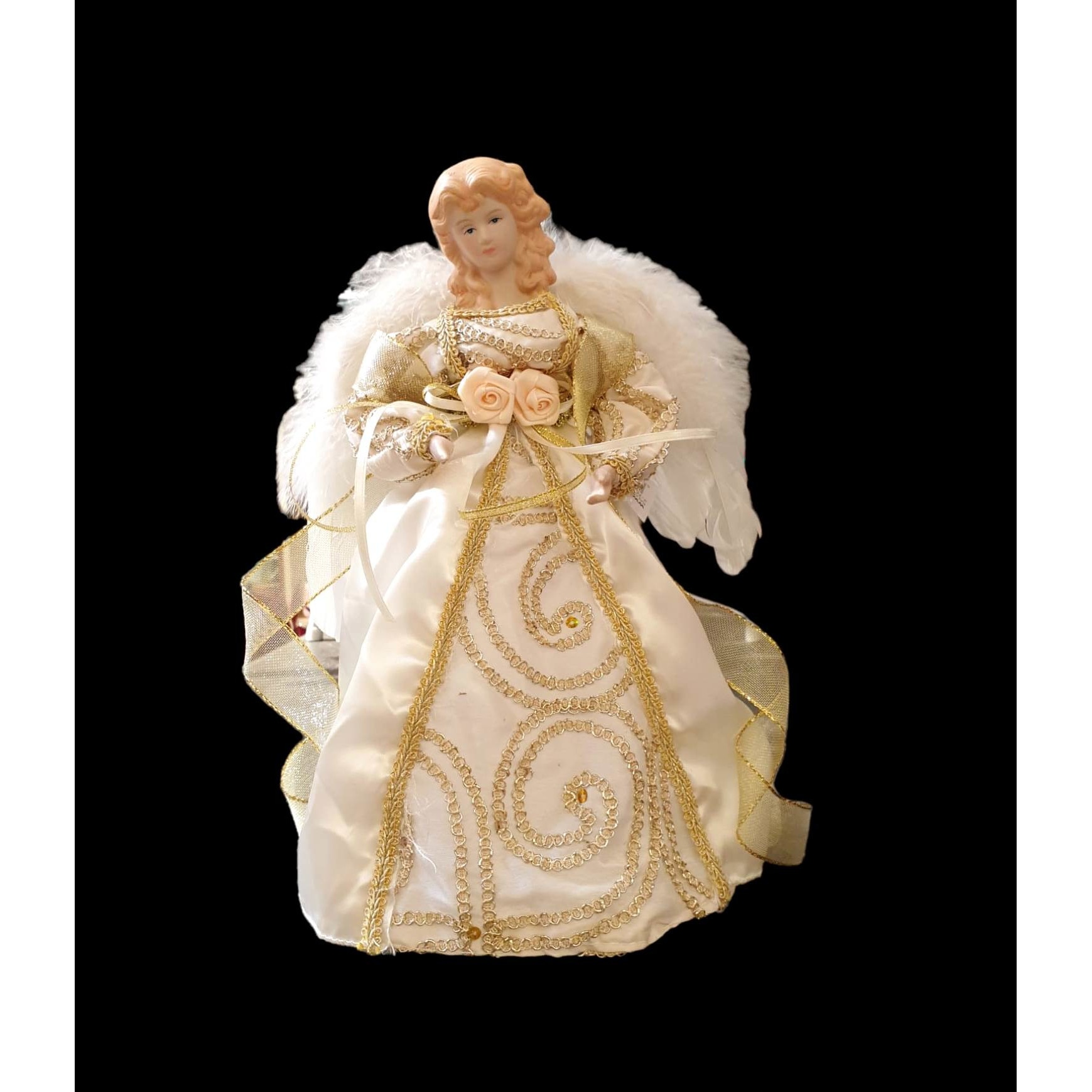 Varf ingeras pentru brad de craciun, Alb cu auriu, 30cm - eMAG.ro