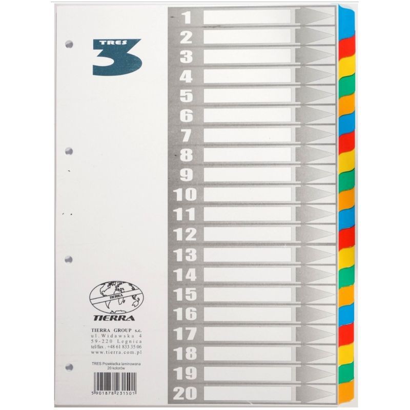 Set 20 separatoare pentru documente, A4, Carton/Polipropilena ...