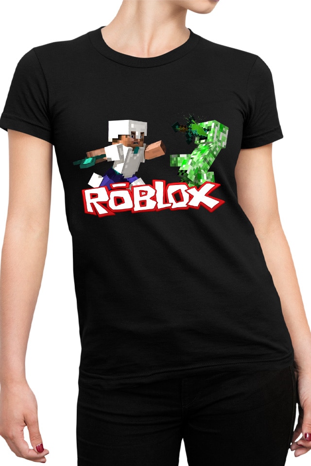 Дамска тениска Roblox Minecraft Steve Creeper Fight, Черен, Размер M ...