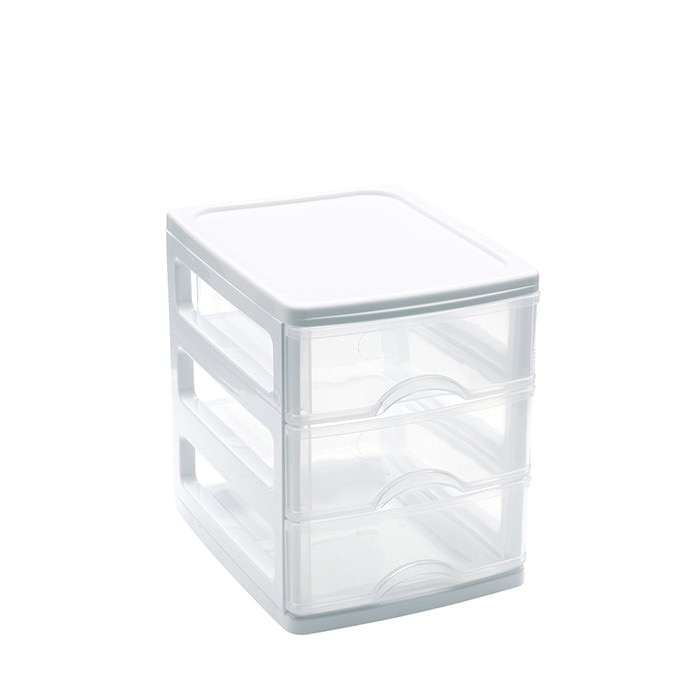 Organizator cu 3 sertare, plastic, 17 x 13,5 x 17 cm, alb - eMAG.ro