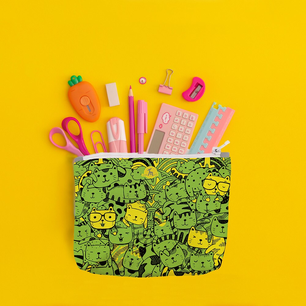 Penar Handmade, Pisici Animatie cu Verde si Galben, Multicolor, 22x19 ...