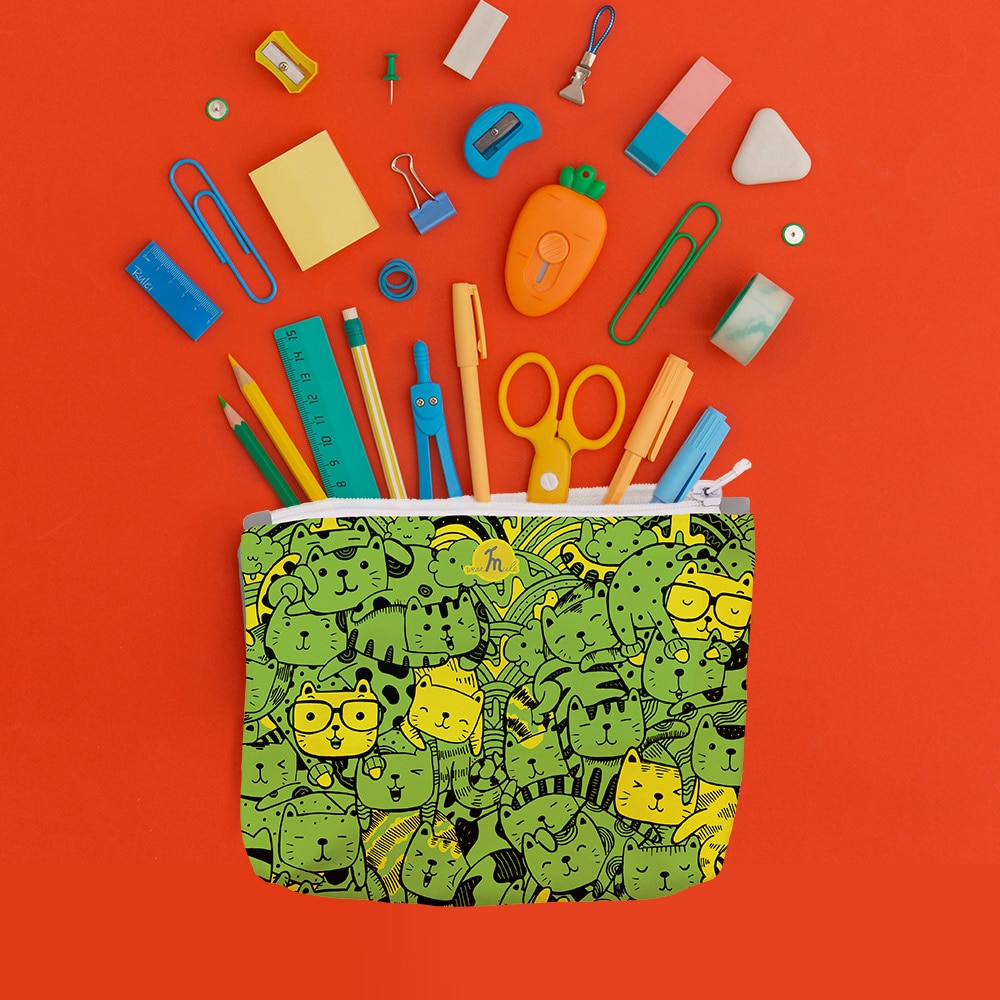 Penar Handmade, Pisici Animatie cu Verde si Galben, Multicolor, 22x19 ...