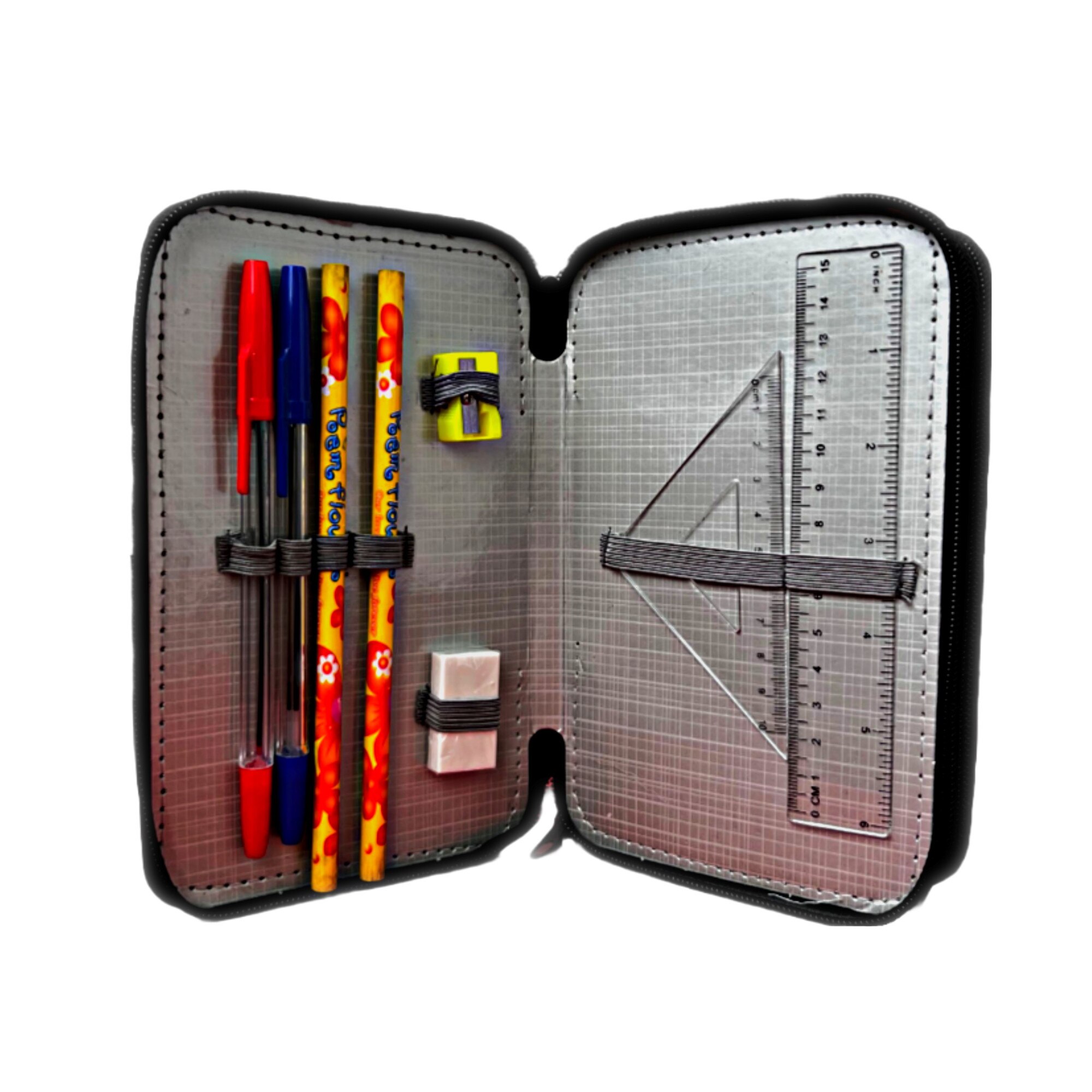 Penar 3 fermoare, 32 piese, textil echipat, Negru cu desen Bufnita ...