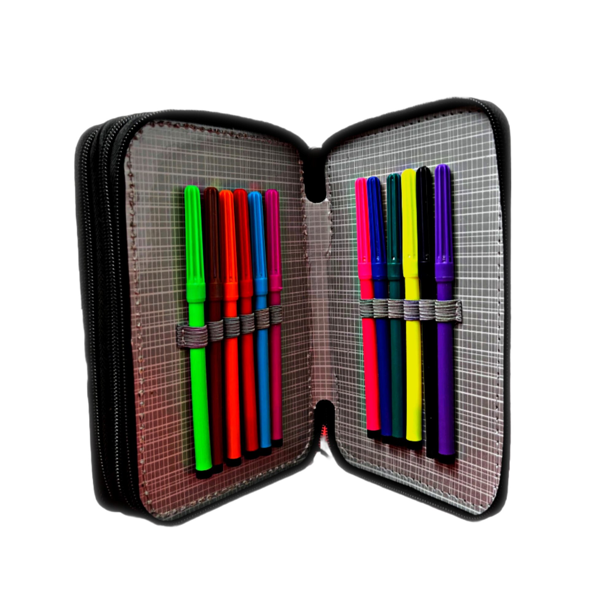 Penar 3 fermoare, 32 piese, textil echipat, Negru cu desen Bufnita ...