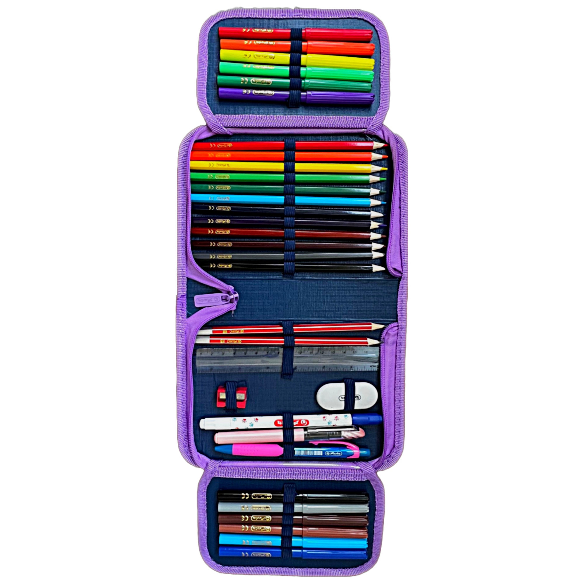 Penar Herlitz cu fermoar, 34 piese, 1 compartiment cu 4 sectiuni ...