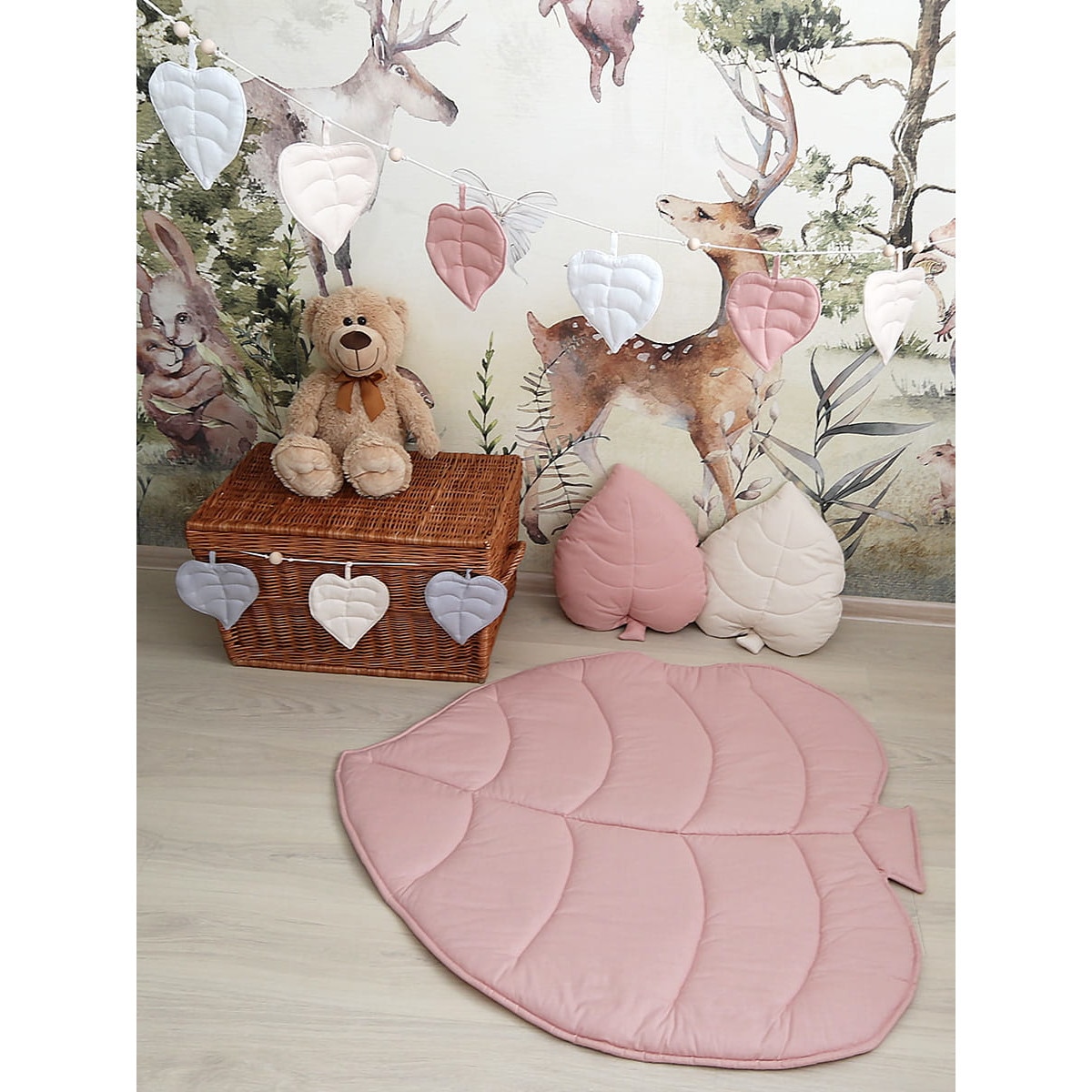 Covoras de joc in forma de frunza, Bumbac, 95x110 cm, Roz - eMAG.ro