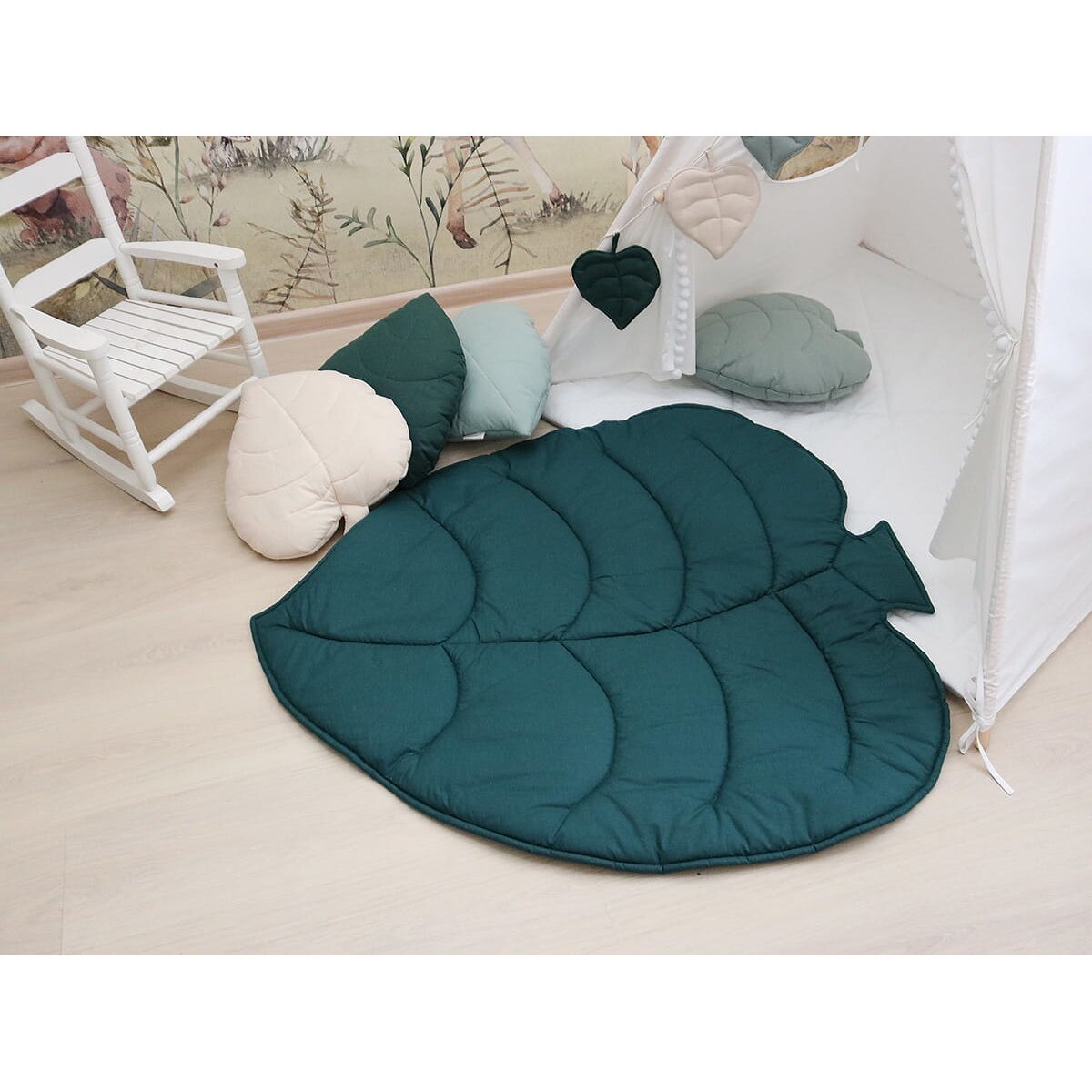 Covoras de joc in forma de frunza, Bumbac, 95x110 cm, Verde inchis ...