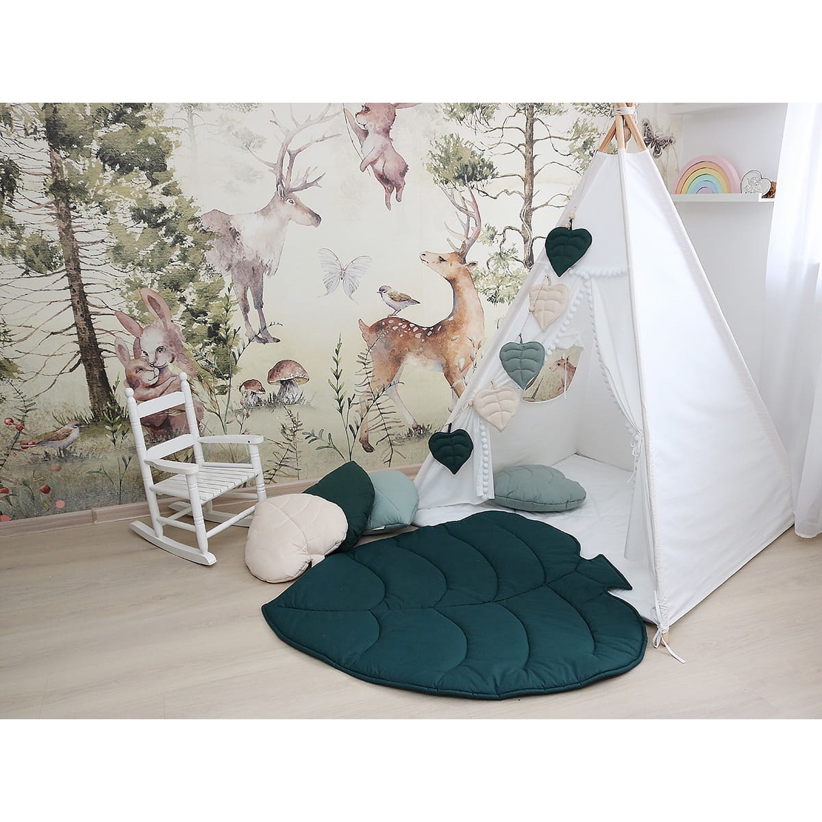 Covoras de joc in forma de frunza, Bumbac, 95x110 cm, Verde inchis ...