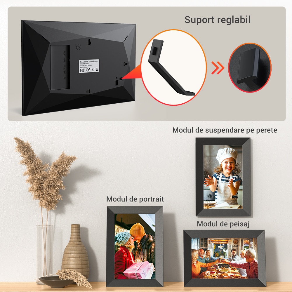 Rama foto digitala WIFI Lemnoi®, 10.1 inch, 1280x800 HD IPS, rotire ...