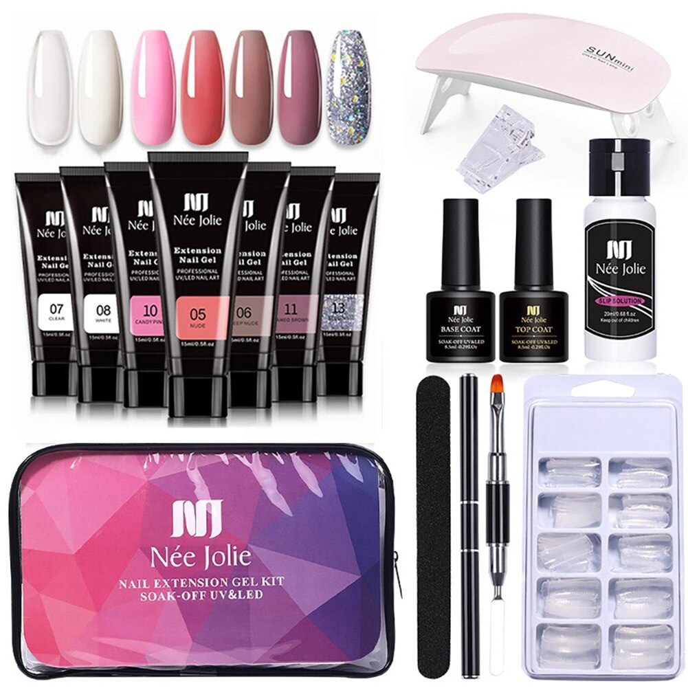 Kit unghii gel, 7 culori, cu uscator de unghii UV 6W - eMAG.ro