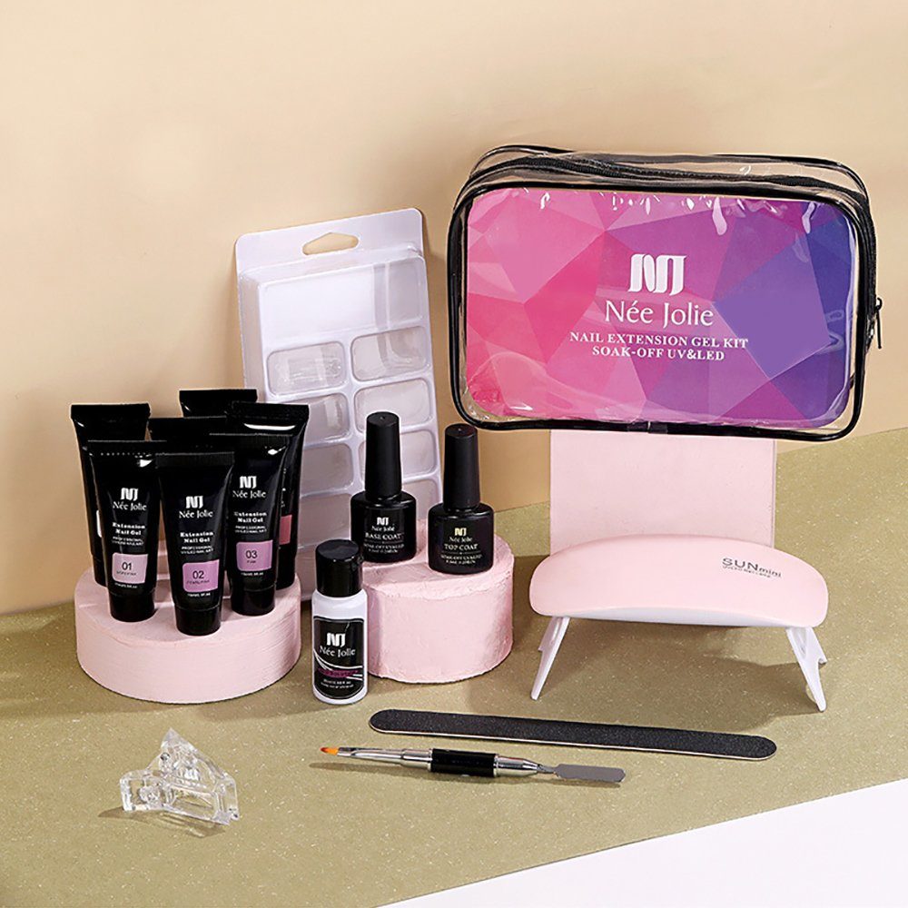 Kit unghii gel, 7 culori, cu uscator de unghii UV 6W - eMAG.ro