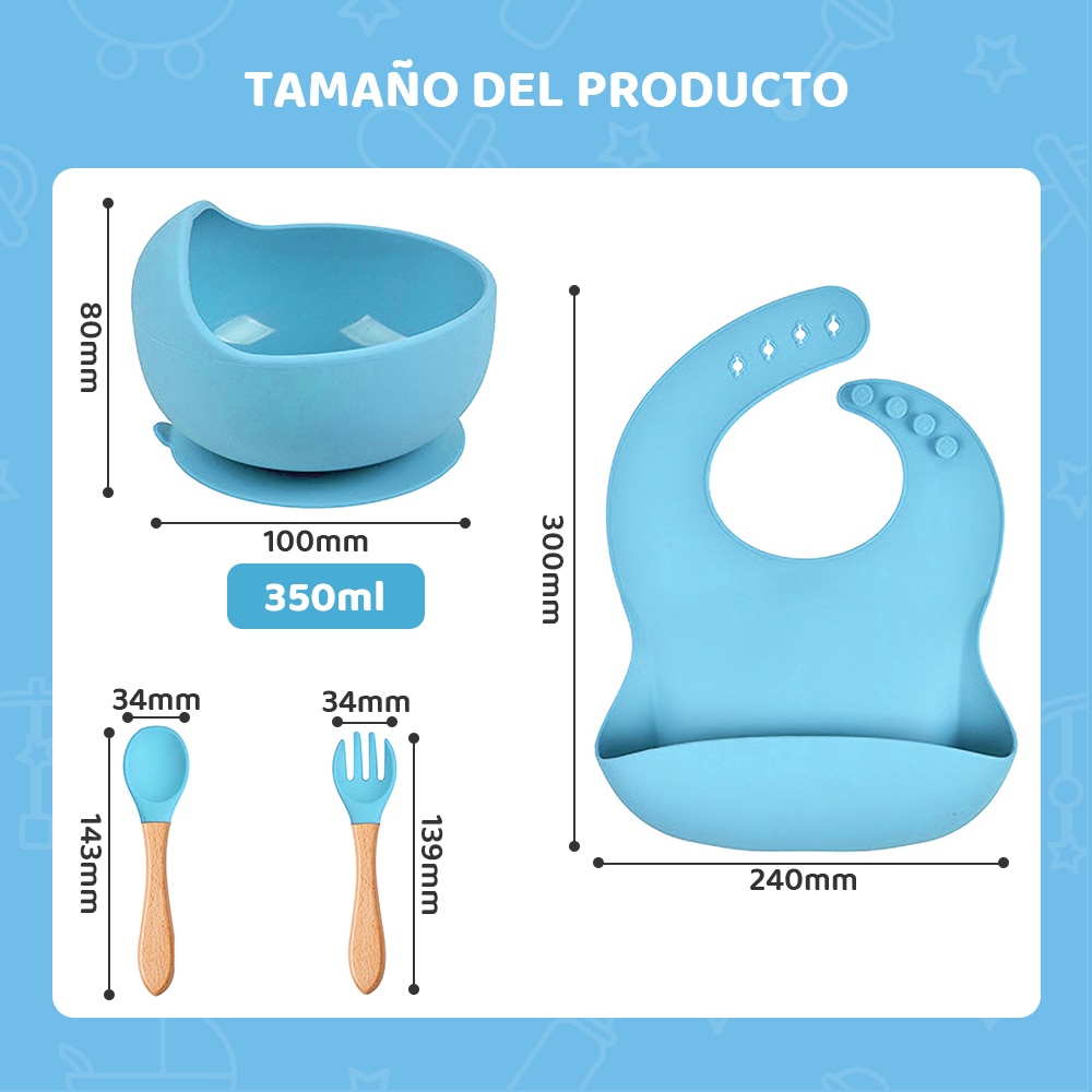 Set hranire bebe din silicon, EZGETOP®, 1 baveta, 1 bol cu ventuza, lingurita si furculita ...