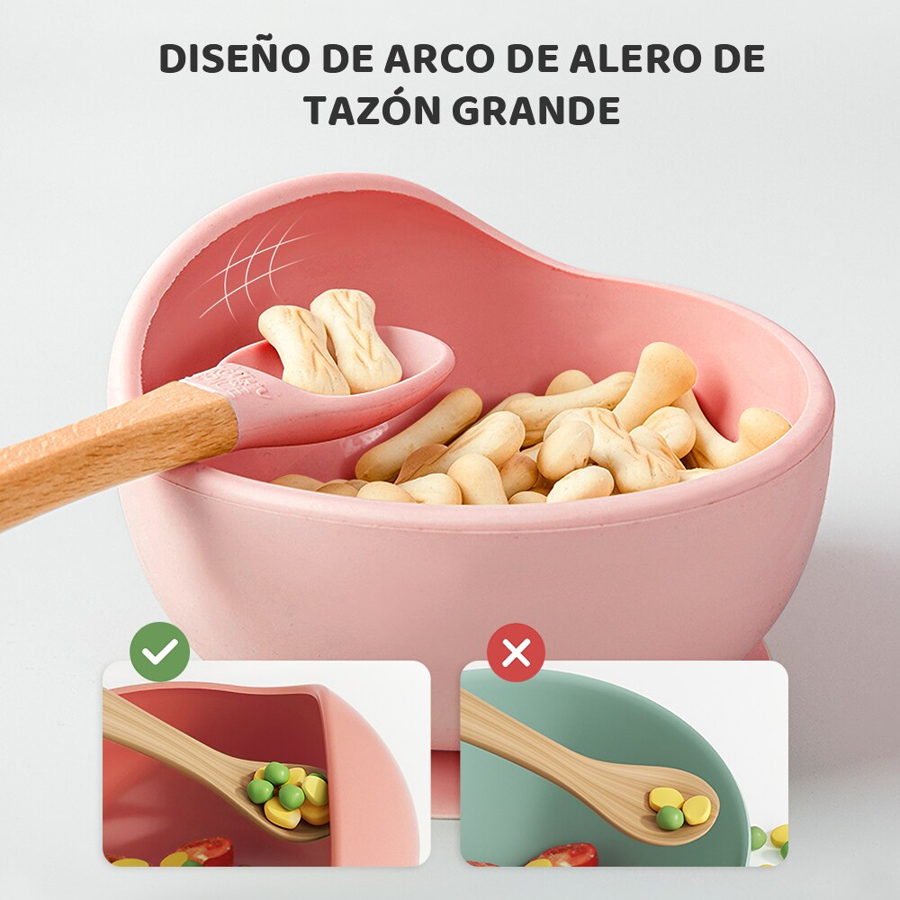 Set hranire bebe din silicon, EZGETOP®, 1 baveta, 1 bol cu ventuza, lingurita si furculita ...