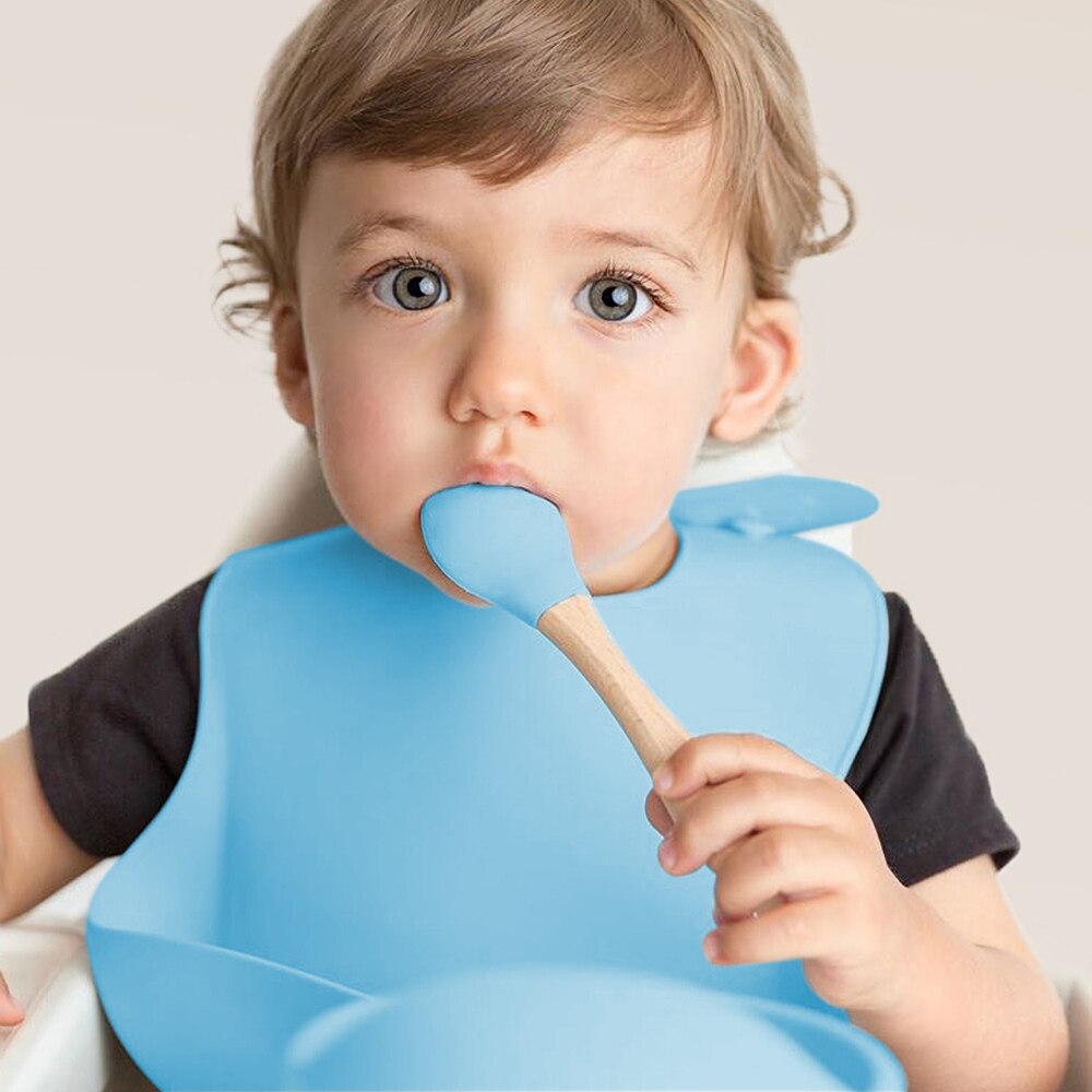 Set hranire bebe din silicon, EZGETOP®, 1 baveta, 1 bol cu ventuza, lingurita si furculita ...